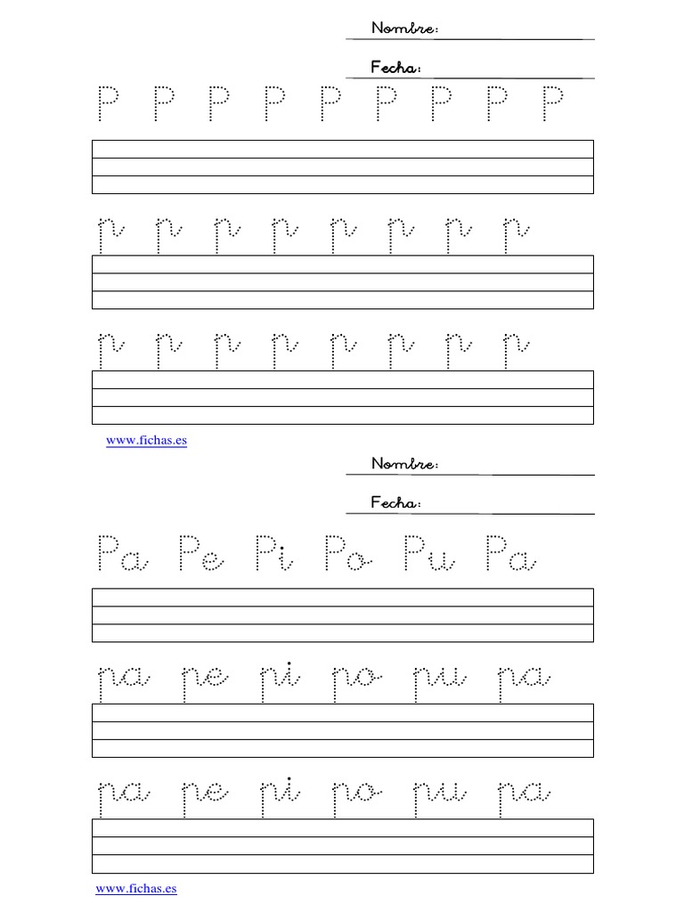 Fichas de Escritura Letra P | PDF