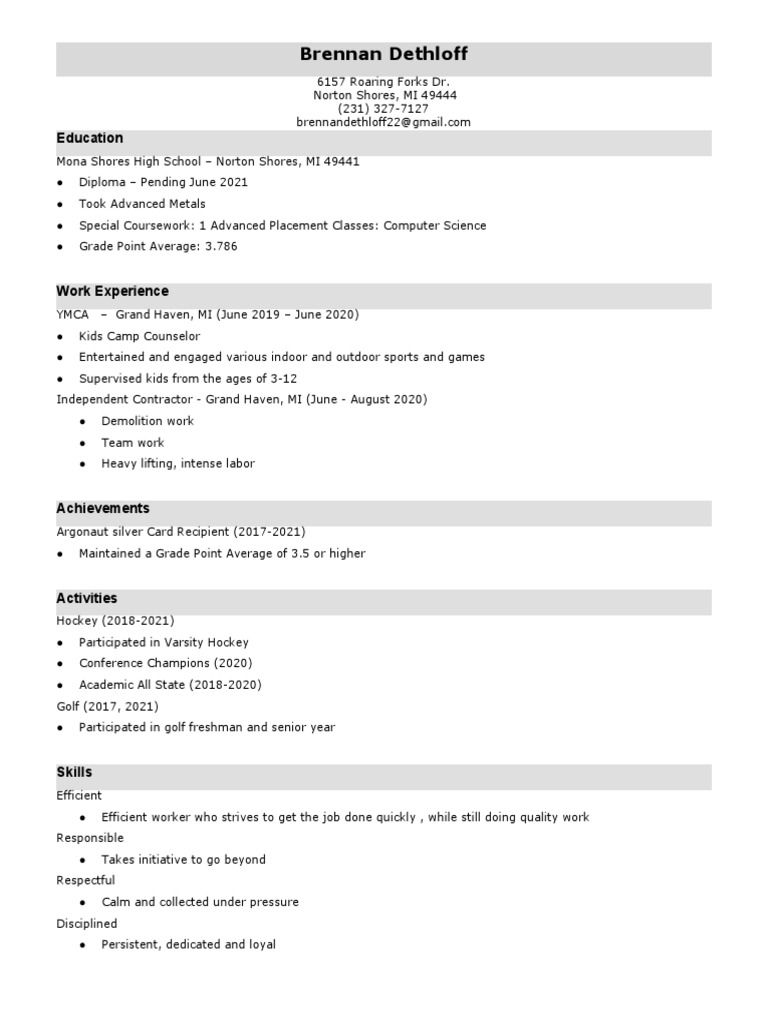 Brennan Dethloff Resume | PDF