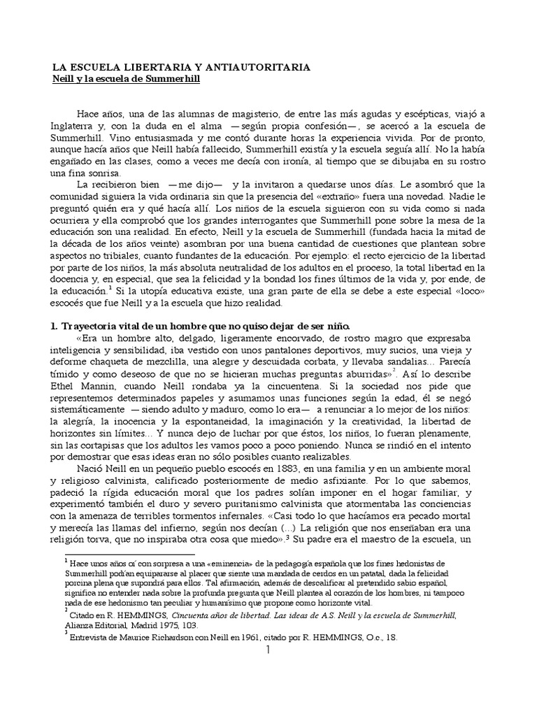 Tema 4. Summerhill PDF | PDF | Libertad | La naturaleza humana