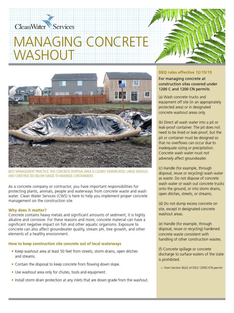 Managing Concrete Washout: DEQ Rules Effective 12/15/15 | PDF | Storm ...
