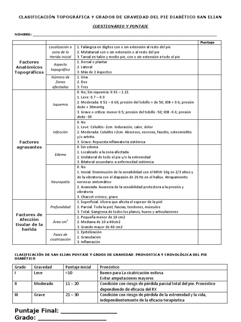 Clasificación San Elian del Pie Diabético | PDF | Pie | Sistema ...