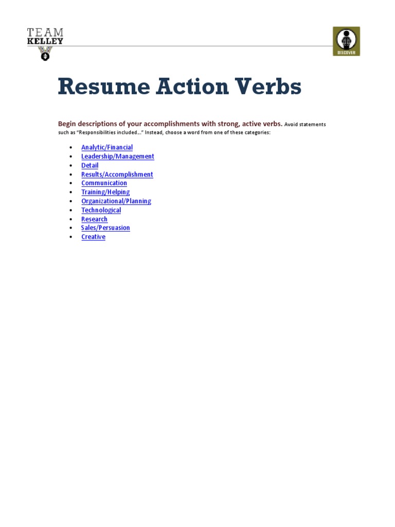 Resume Action Verbs: Begin Descriptions of Your Accomplishments With ...