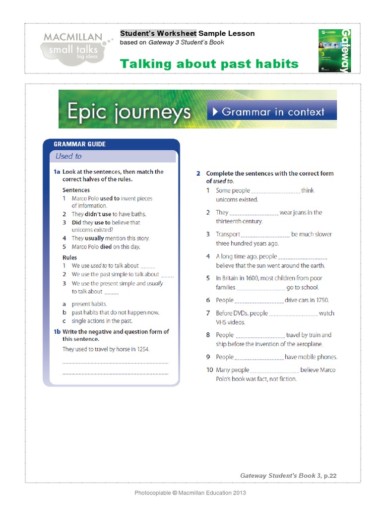 Talking About Past Habits: Student's Worksheet Sample Lesson | PDF ...