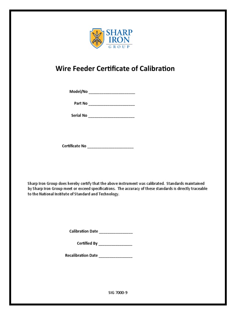 Wire Feeder Certificate of Calibration | PDF | Technology & Engineering