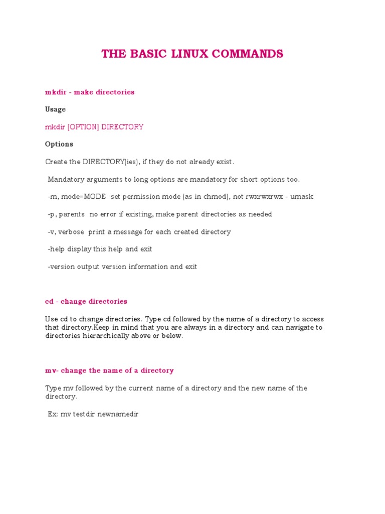 The Basic Linux Commands: Mkdir - Make Directories | PDF | Computer File | File Transfer Protocol