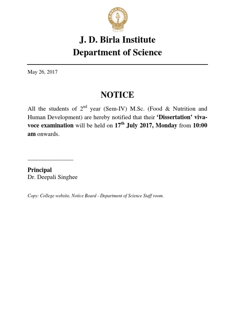 Notice-Dissertation Viva-Voce - M.Sc. - 26 | PDF