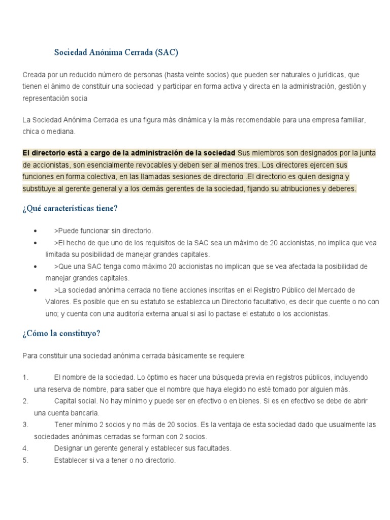 Guía sobre Sociedad Anónima Cerrada | PDF | Economias | Business