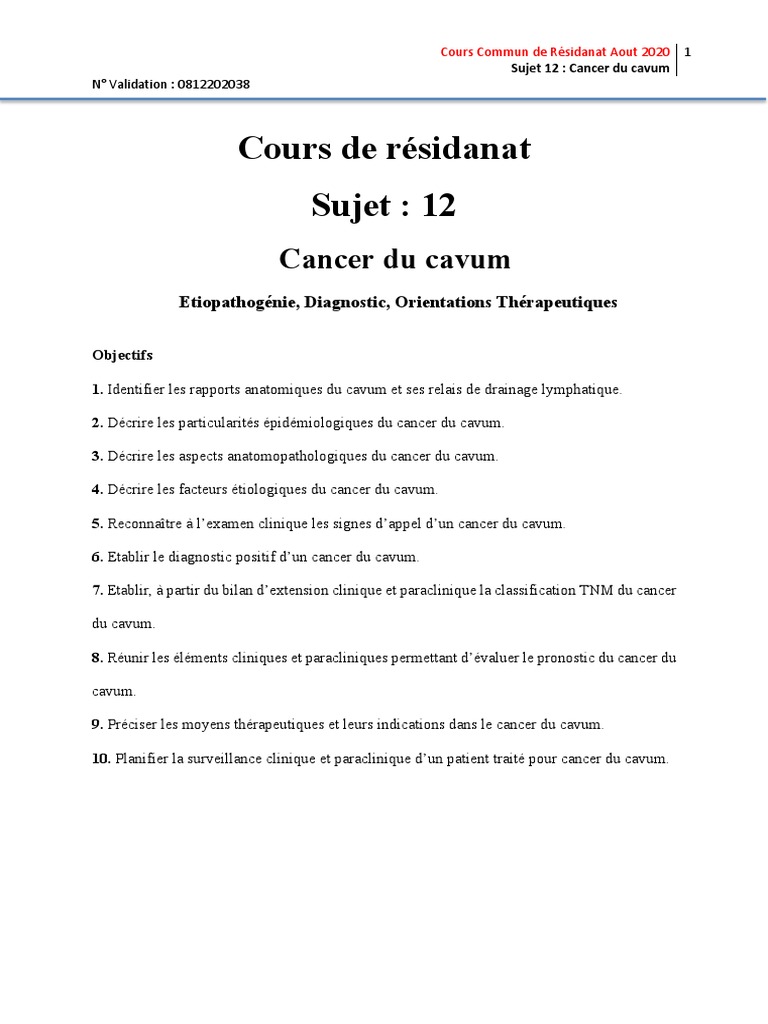 Cancer du Cavum : Diagnostic et Traitement | PDF | Radiothérapie | Cancer