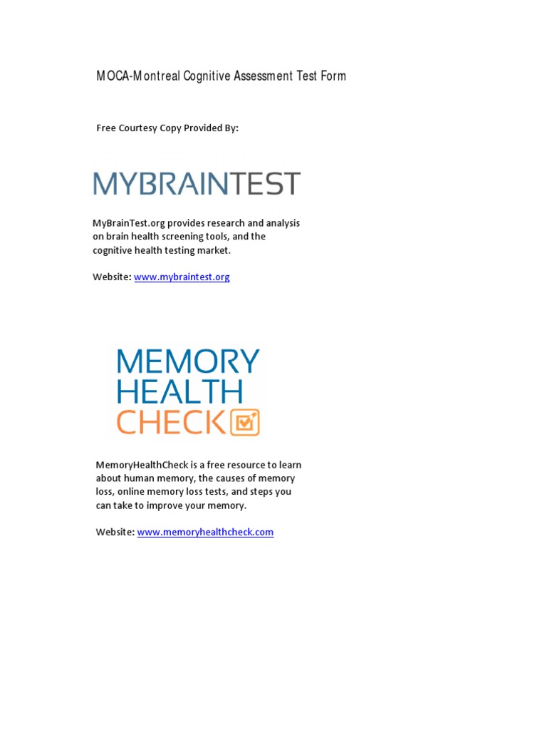 MOCA-Montreal Cognitive Assessment Test Form | PDF