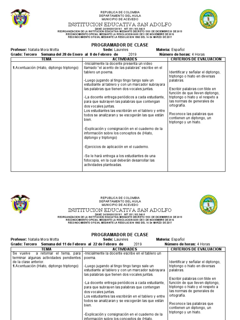 Programador de Clase Español Grado Tercero | PDF | Lingüística | Idiomas