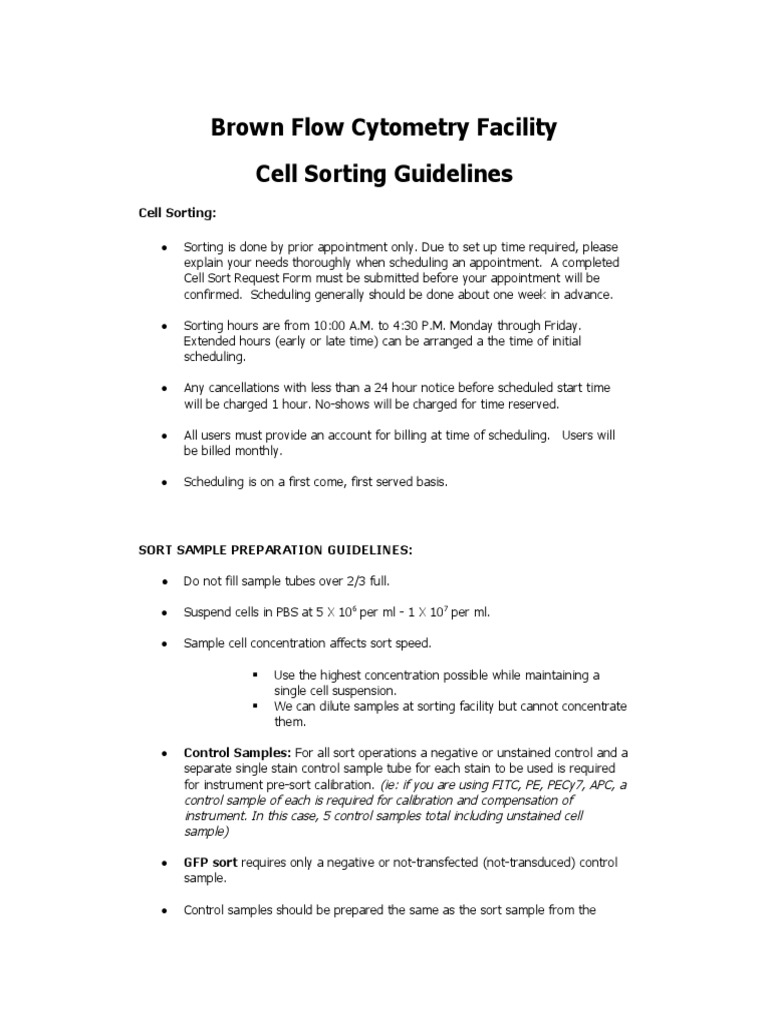 Cell Sorting Guidelines Pdf Scientific Techniques Laboratories