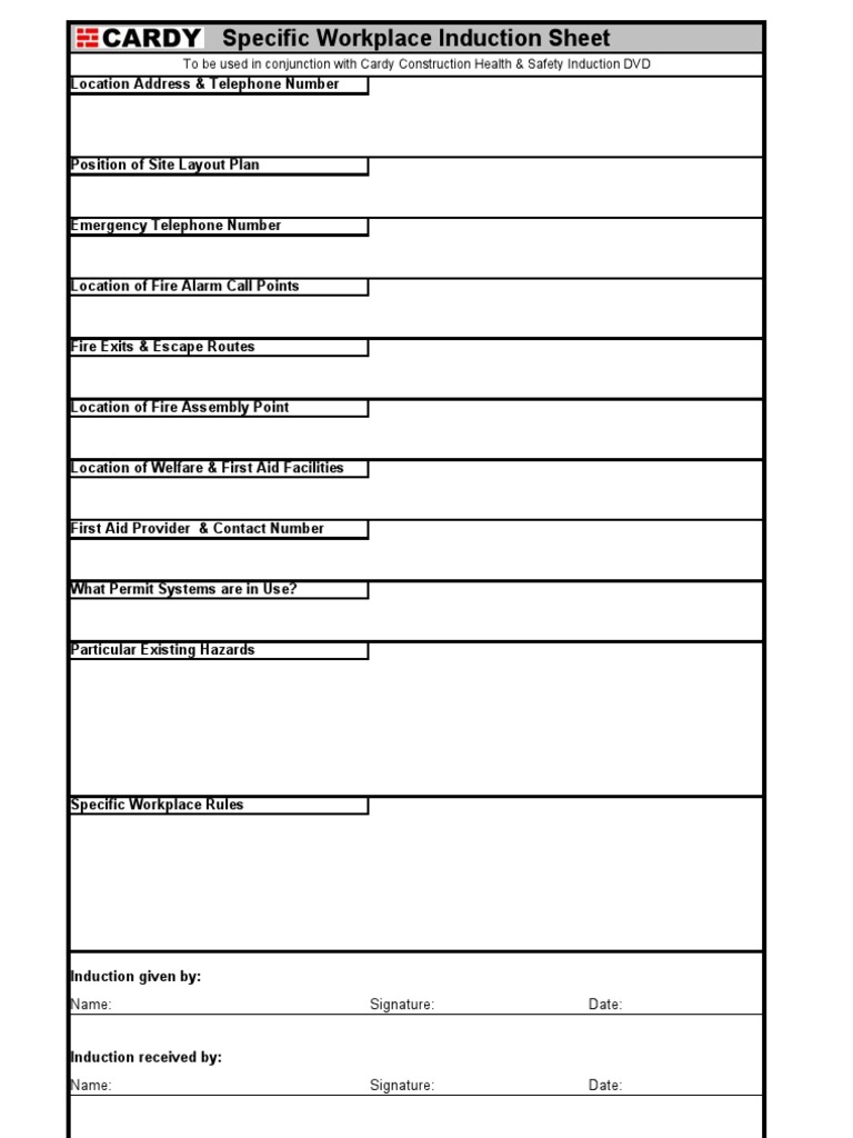 Specific Workplace Induction | PDF