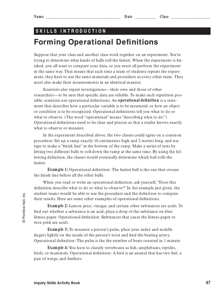 Forming Operational Definitions: Skills Introduction | PDF | Experiment ...