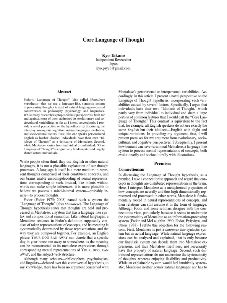 Core Language of Thought | PDF | Psychological Concepts | Cognitive Science