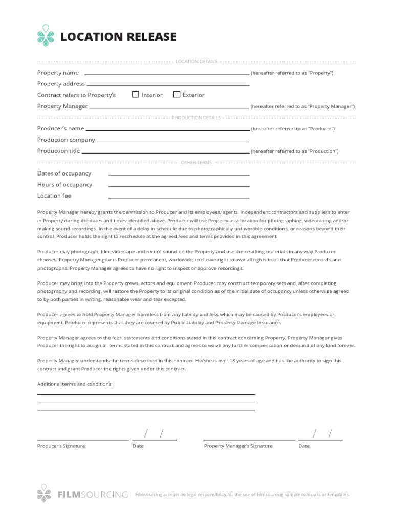 Filmsourcing Location Release v2.2 PDF | PDF | Business Law | Common Law