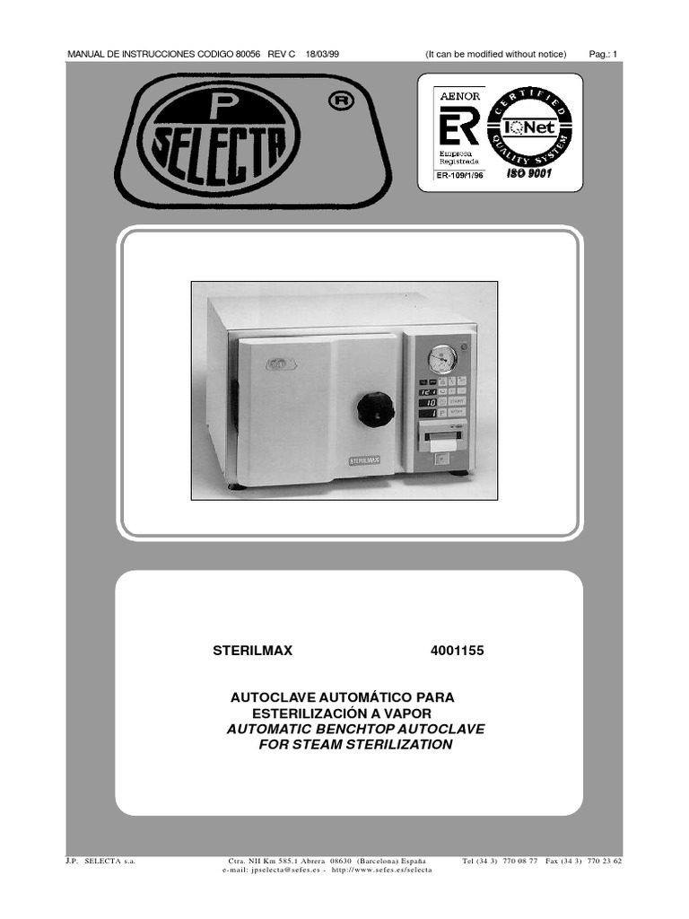 Autoclave Selecta Sterilmax | PDF | Equipo | Bienes manufacturados