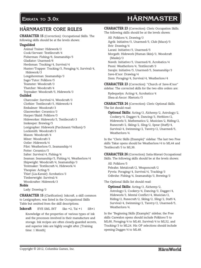 Hârnmaster 3e Errata | PDF
