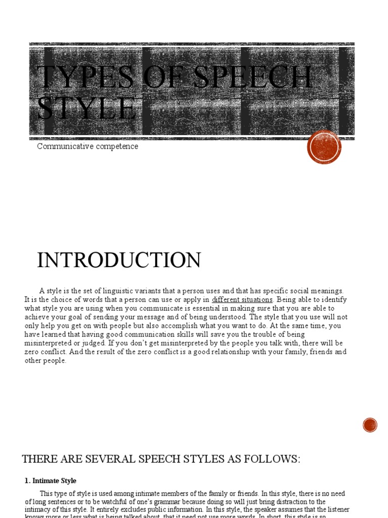 Types of Speech Styles Explained | PDF | Conversation | Slang