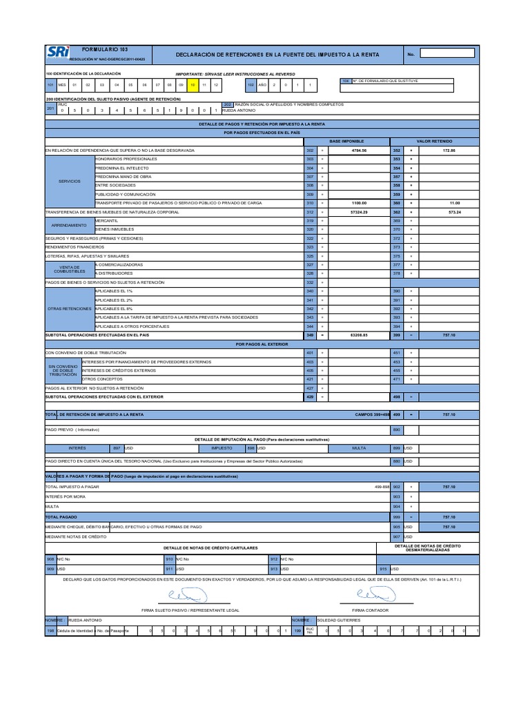 Formulario 103 01 | PDF | Pagos | Finanza pública