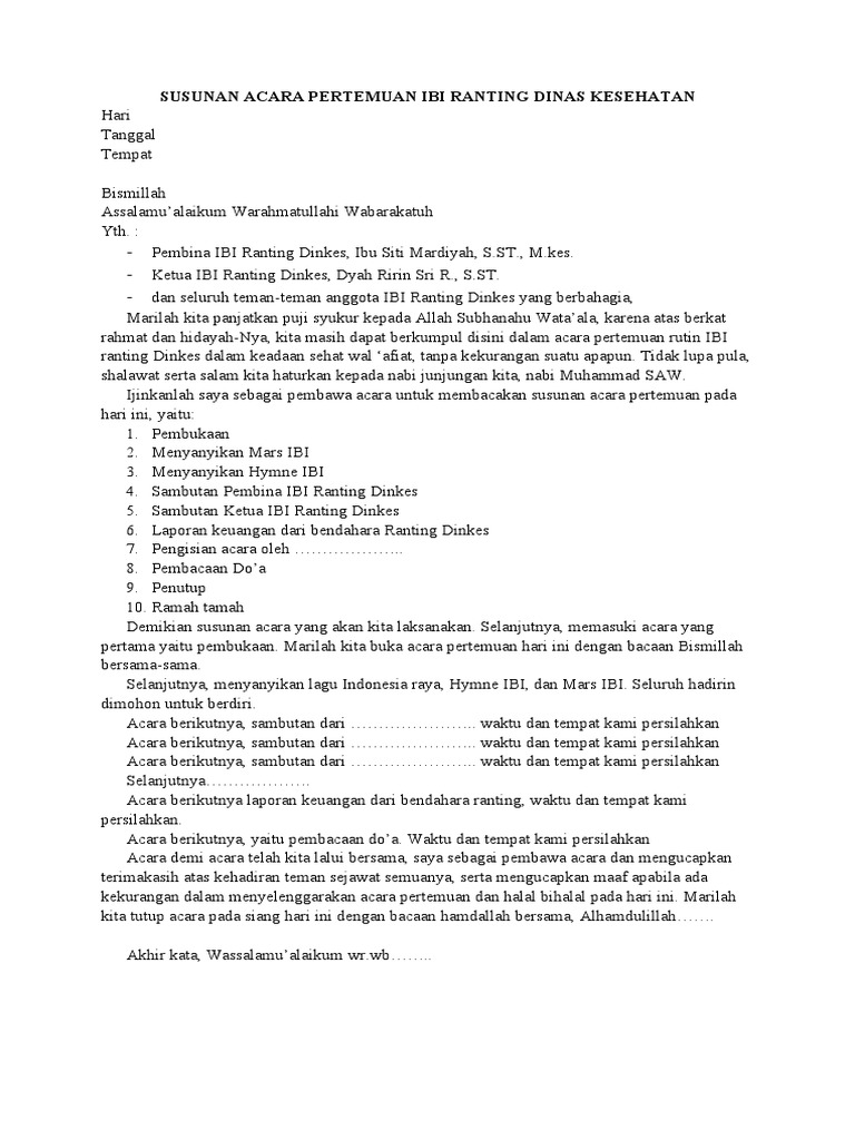 Susunan Acara Pertemuan Ibi Ranting Dinas Kesehatan | PDF