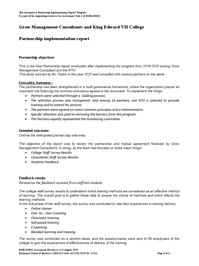 At4 - Partnership Implementation Report Template | PDF | Educational ...