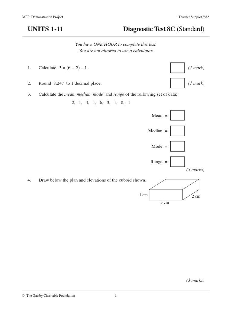 UNITS 1-11 Diagnostic Test 8C (Standard) | PDF | Angle | Teaching ...