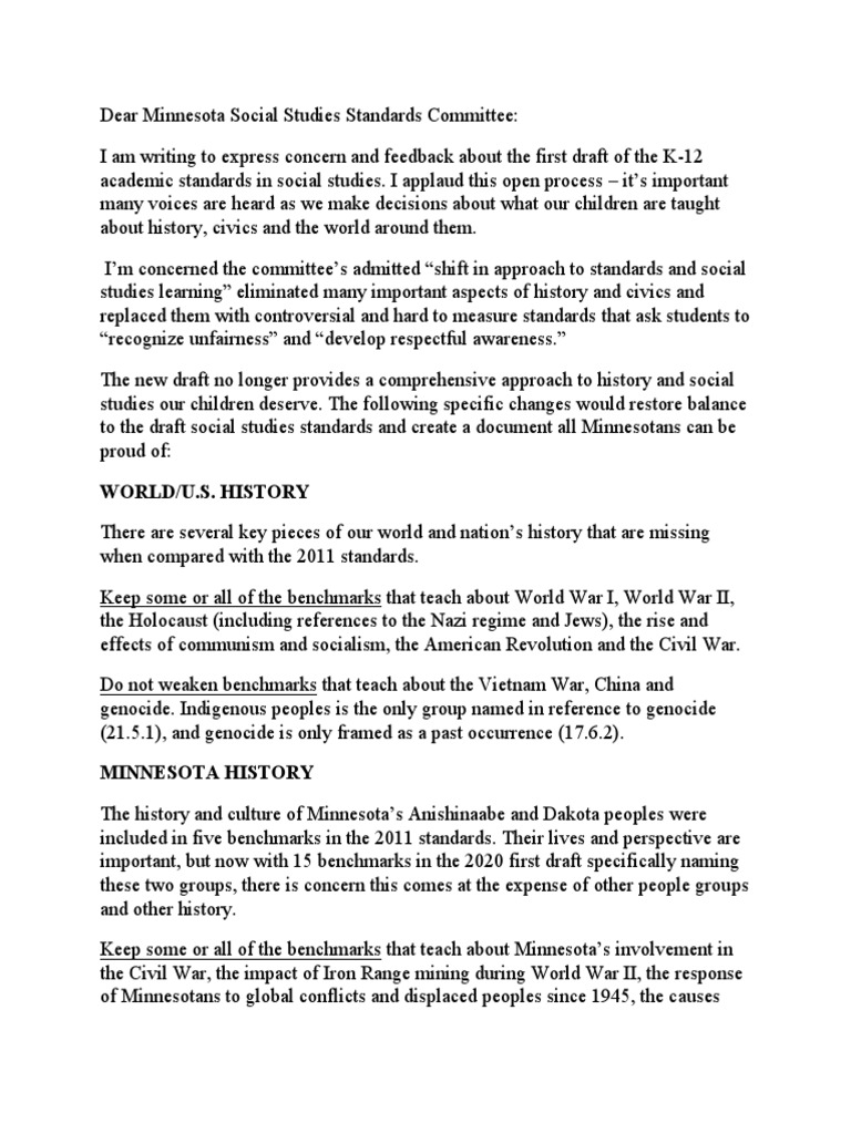 Social Studies Committee Letter 2 | PDF | Minnesota | Social Exclusion