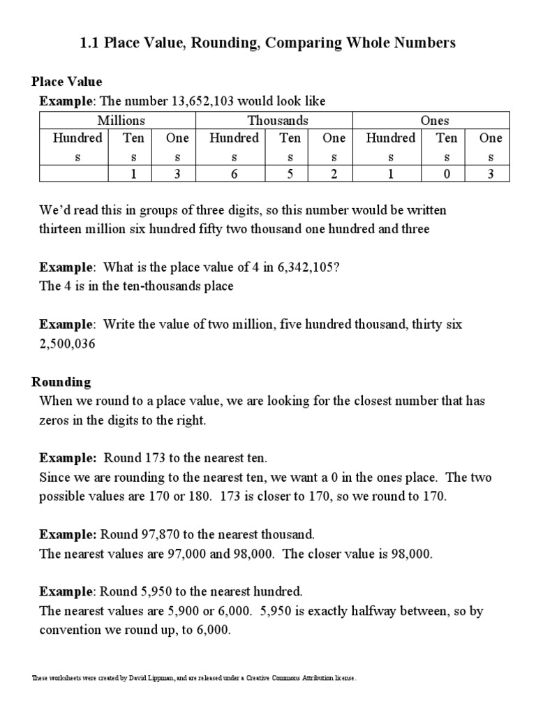 Place Value and Basic Operations Worksheet | PDF | Mathematical Objects ...