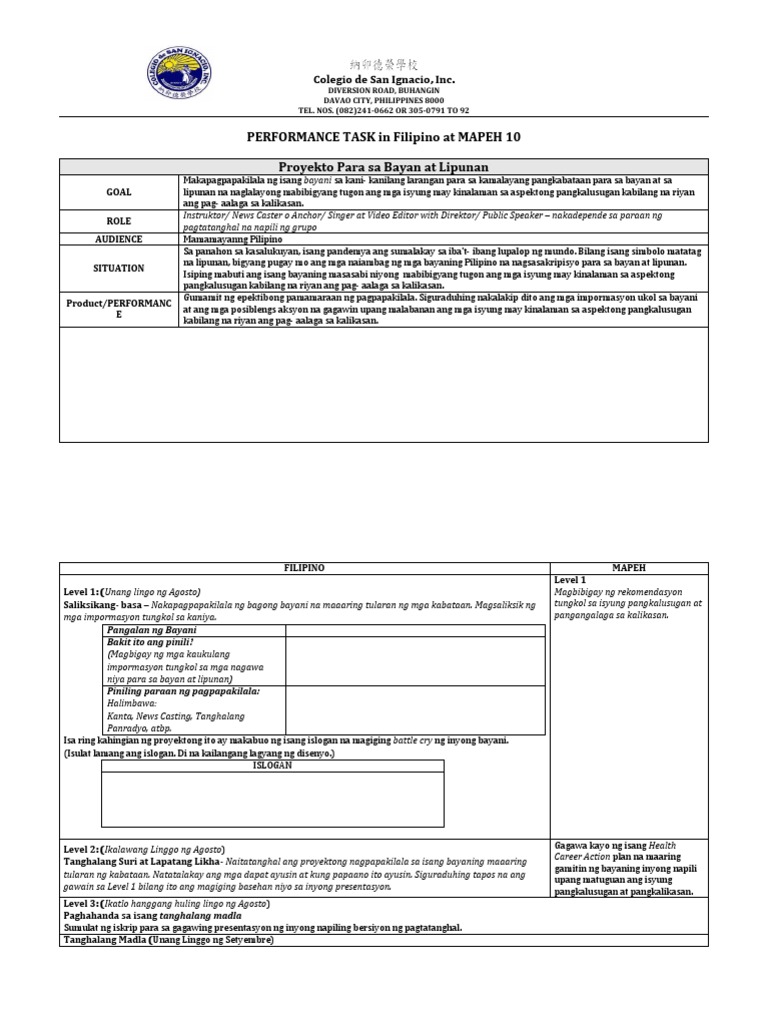 Proyekto Sa Unang Markahan - Fil at Mapeh | PDF