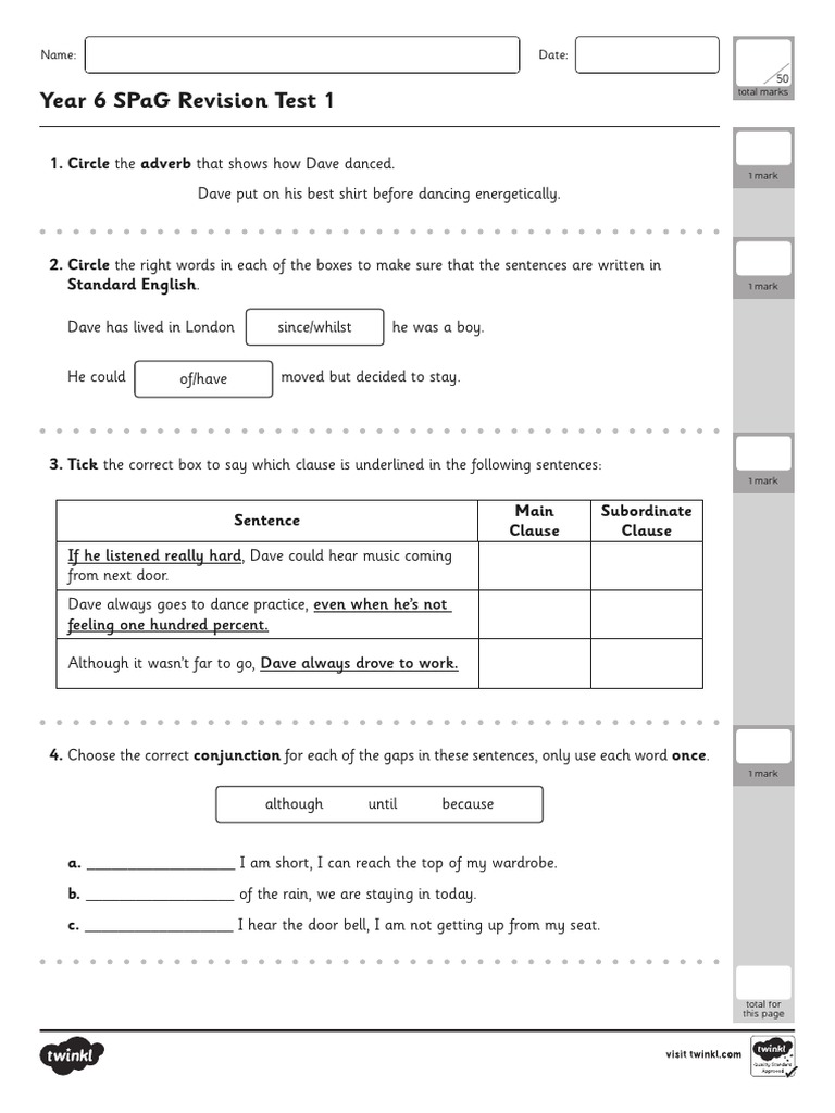 Year 6 SPAG Revision 1 | PDF | Sentence (Linguistics) | Verb