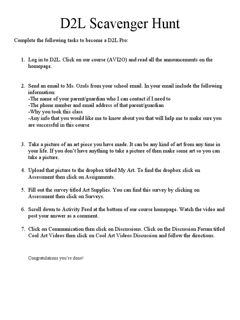 D2L Scavenger Hunt Revised | PDF