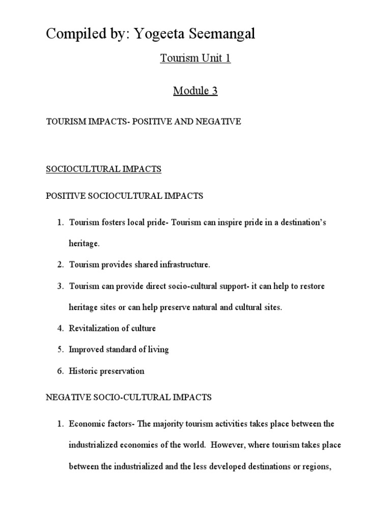 Tourism Unit 1 Module 3 | PDF | Tourism | Sustainability