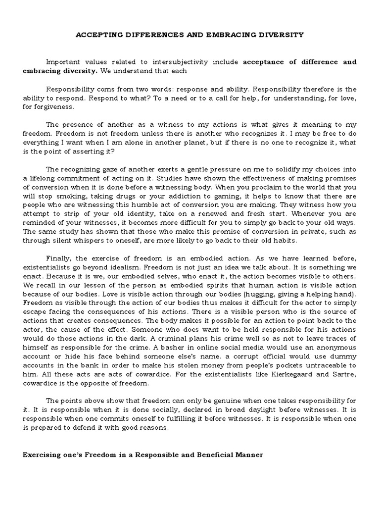 Accepting Differences and Embracing Diversity | PDF | Free Will | Anger