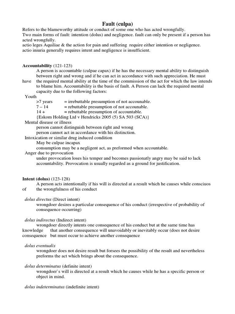 Fault (Culpa) : Accountability (121-123) | PDF | Intention (Criminal ...