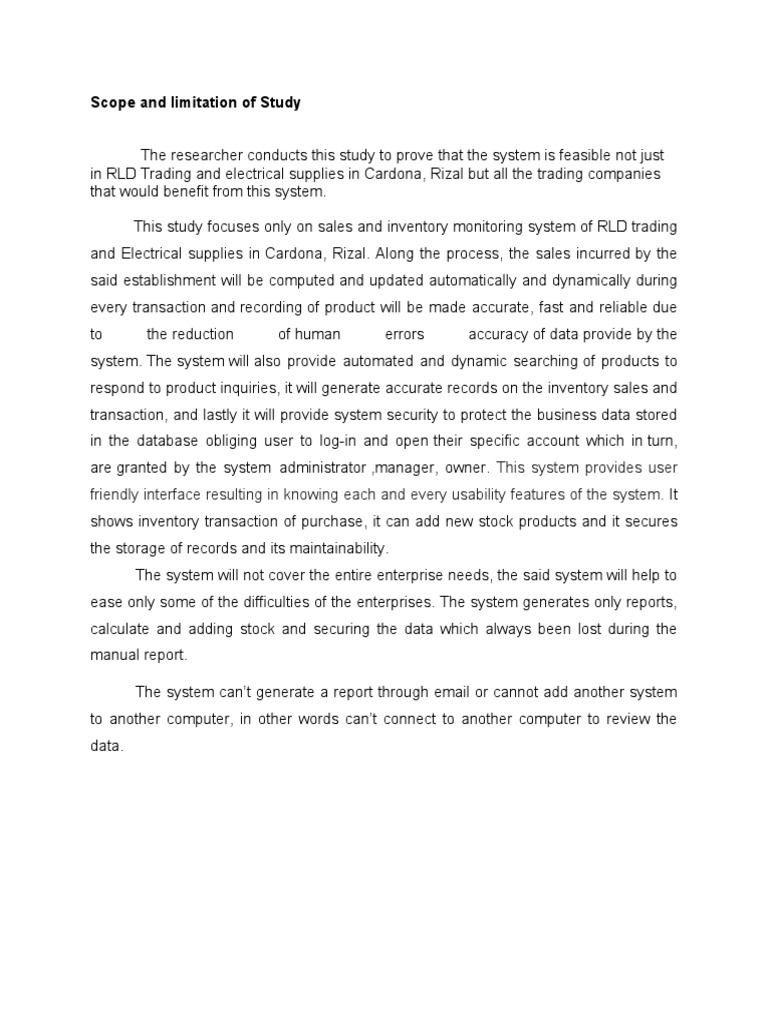 Scope and Limitation of Study | PDF