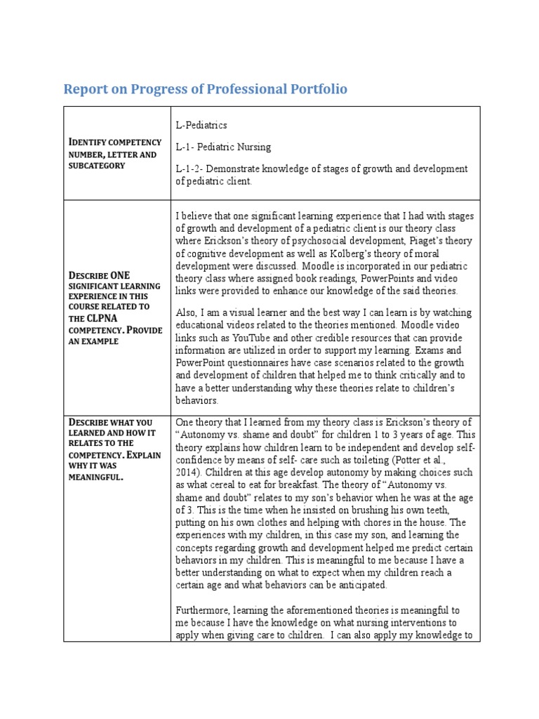 Sample Professional Portfolio NFDN 2005 Developmental Growth | PDF ...