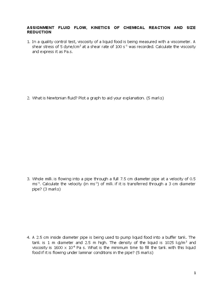 Assignment Fluid Flow, Kinetic Size Reduction | Download Free PDF ...