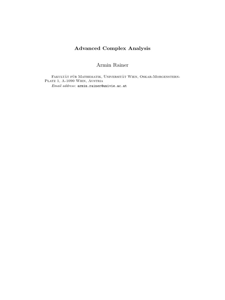 Advanced Complex Analysis PDF | PDF | Holomorphic Function | Complex Analysis