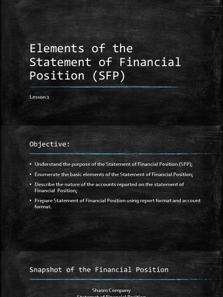 Elements of The Statement of Financial Position (SFP) : Lesson 1 | PDF ...