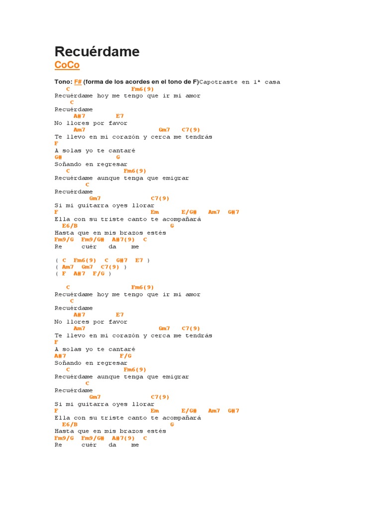 Recuérdame - Acordes | PDF