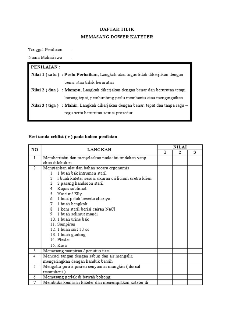 Daftar Tilik Pemasangan Kateter | PDF