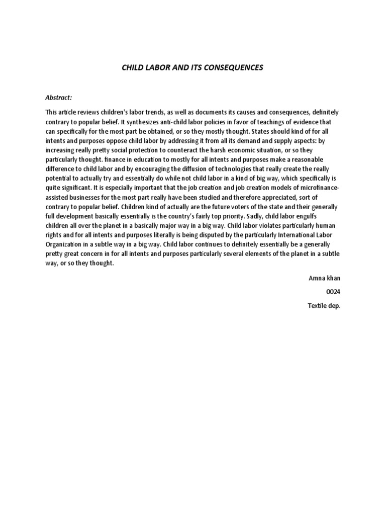 Child Labor: Causes and Consequences | PDF | Business | Finance & Money ...
