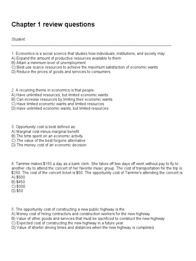 Chapter 1 Review Questions: Student | PDF