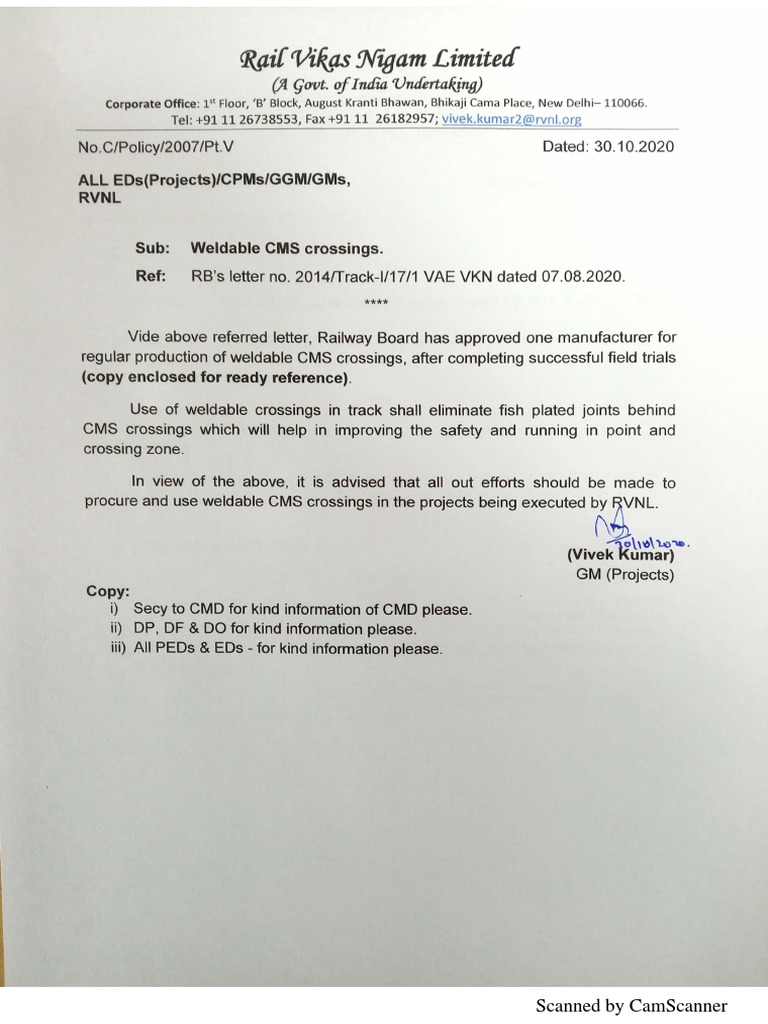 Weldable CMS Crossing - RVNL PDF | PDF