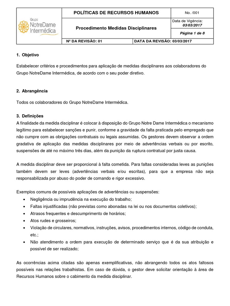 Procedimentos e Critérios para Aplicação de Medidas Disciplinares no ...