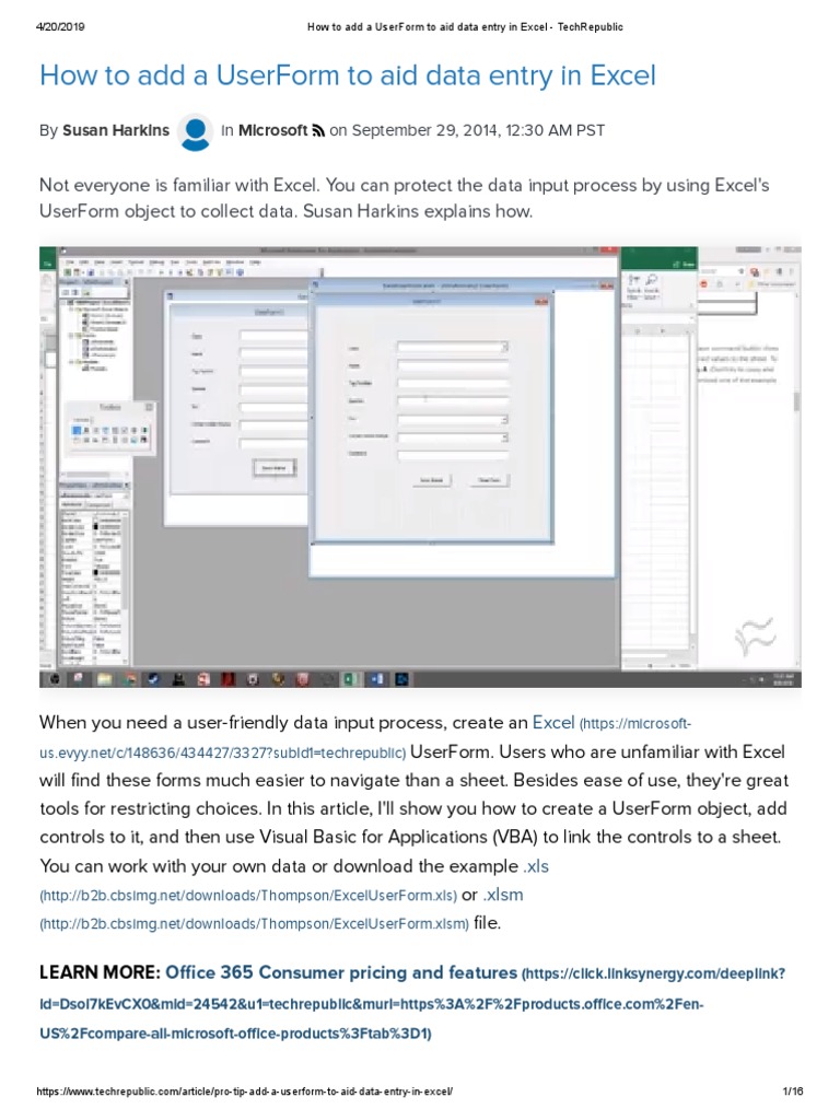 How To Add A UserForm To Aid Data Entry in Excel - TechRepublic | PDF ...