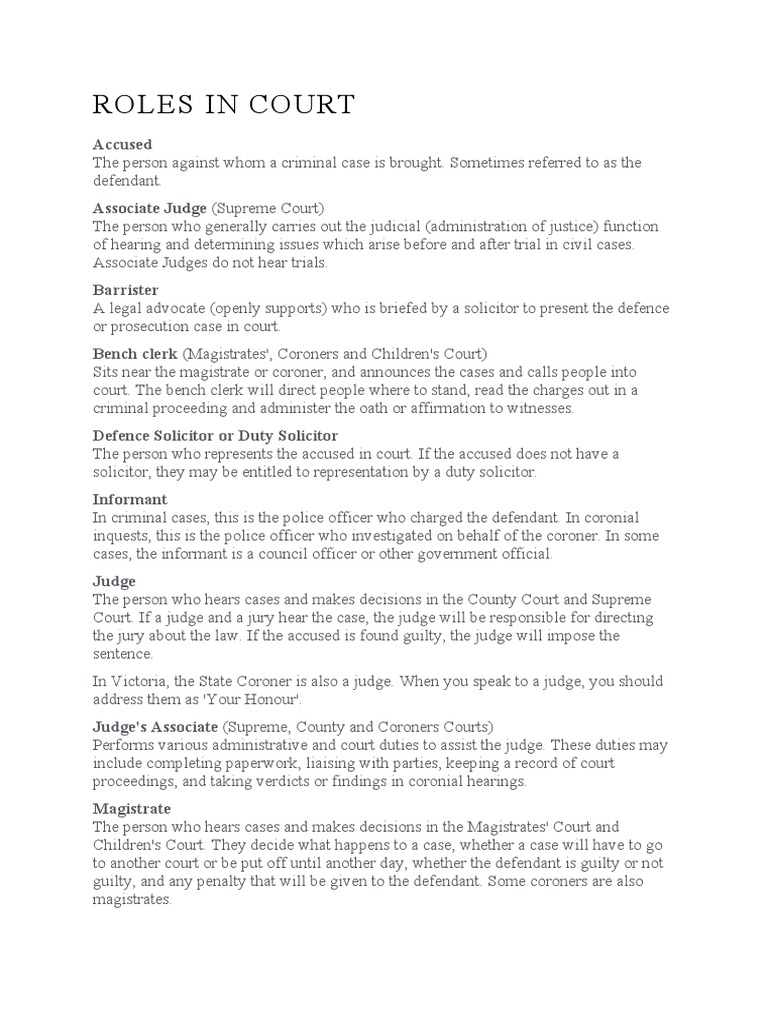 Roles in Court | PDF | Coroner | Judge