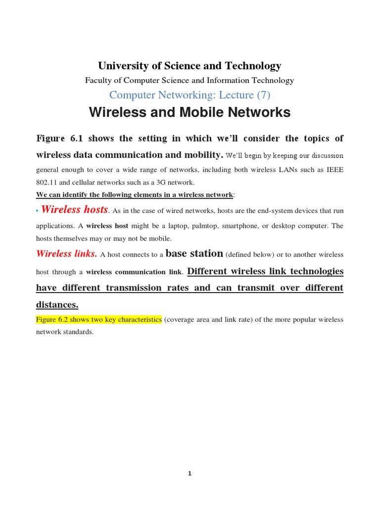Wireless and Mobile Networks: University of Science and Technology | Download Free PDF ...