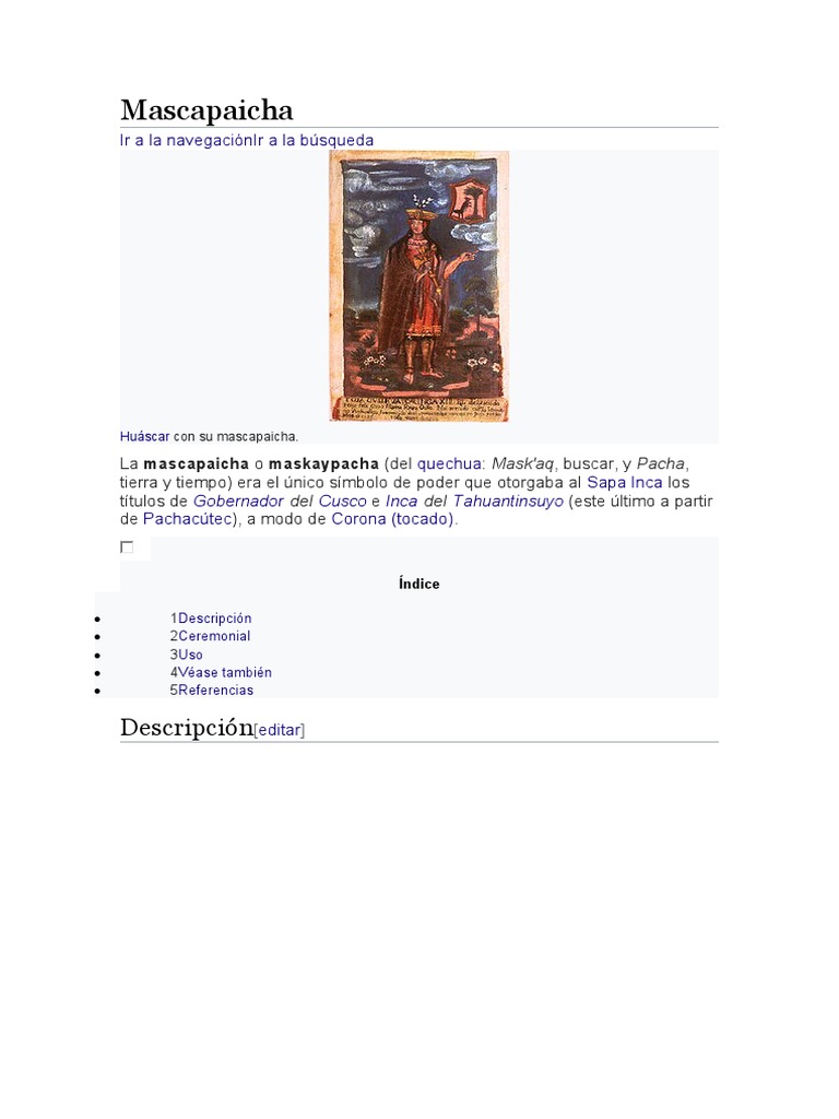 La mascapaicha: símbolo de poder del Inca gobernante | PDF