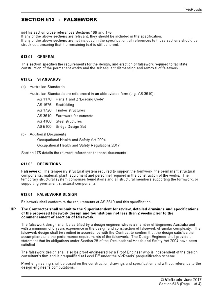 Sec613 - Falsework | PDF | Specification (Technical Standard) | Concrete